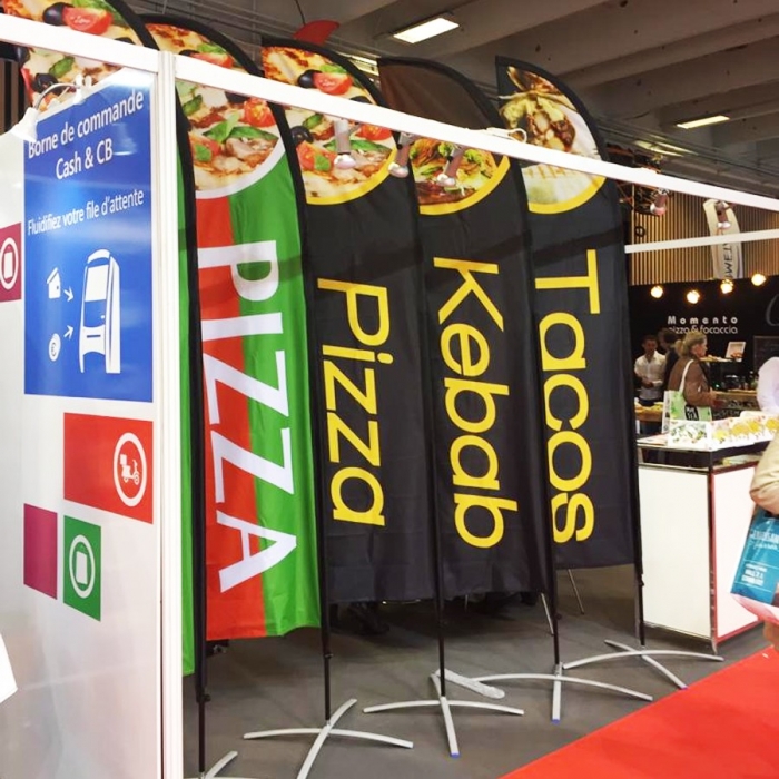 Kebab - Drapeau publicitaire avec pied et mât oriflamme 340X60 cm ...